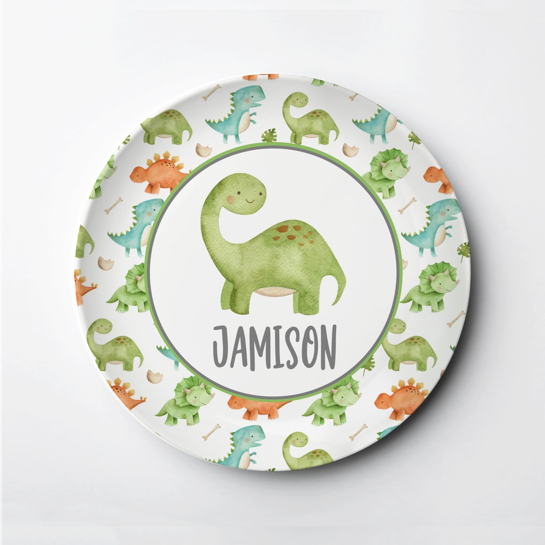 Personalized Dinosaur Kid's Plate, Featuring the Mighty Brontosaurus ...