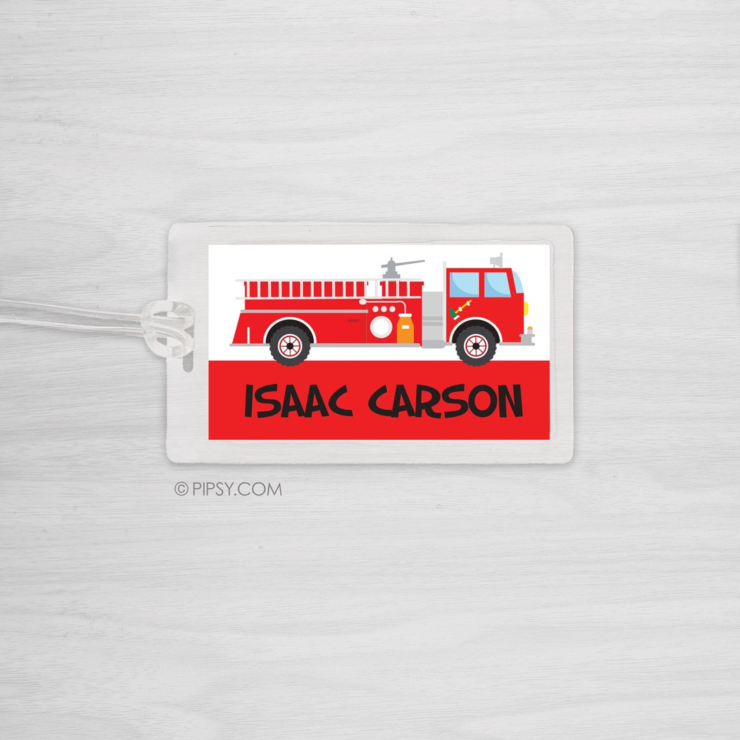 Firetruck Bag Tag - Sports Bag Tag - Diaper Bag Tag - Kids Bag Tag ...