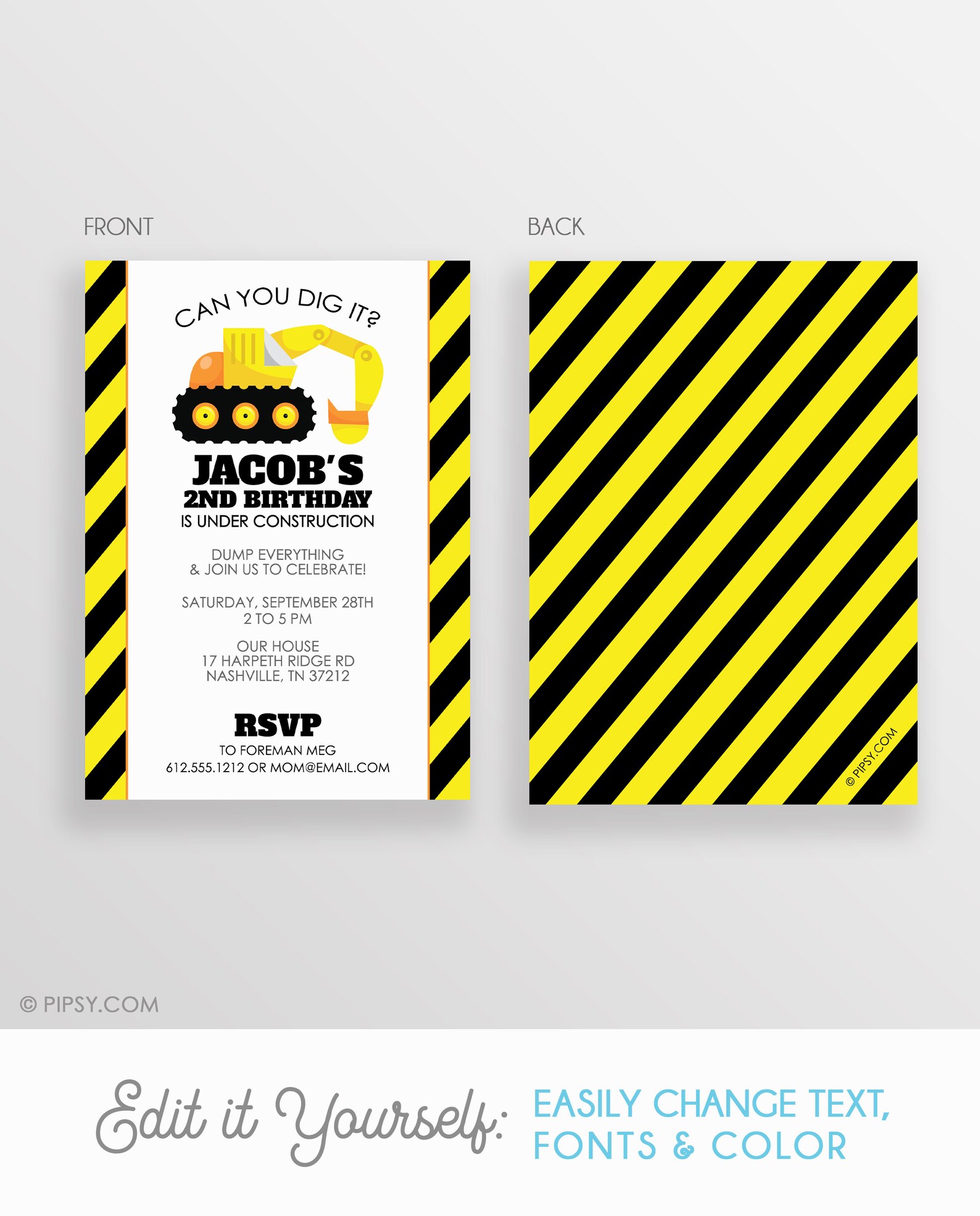 Construction Party Invitation Backhoe Invitation Boy | Etsy