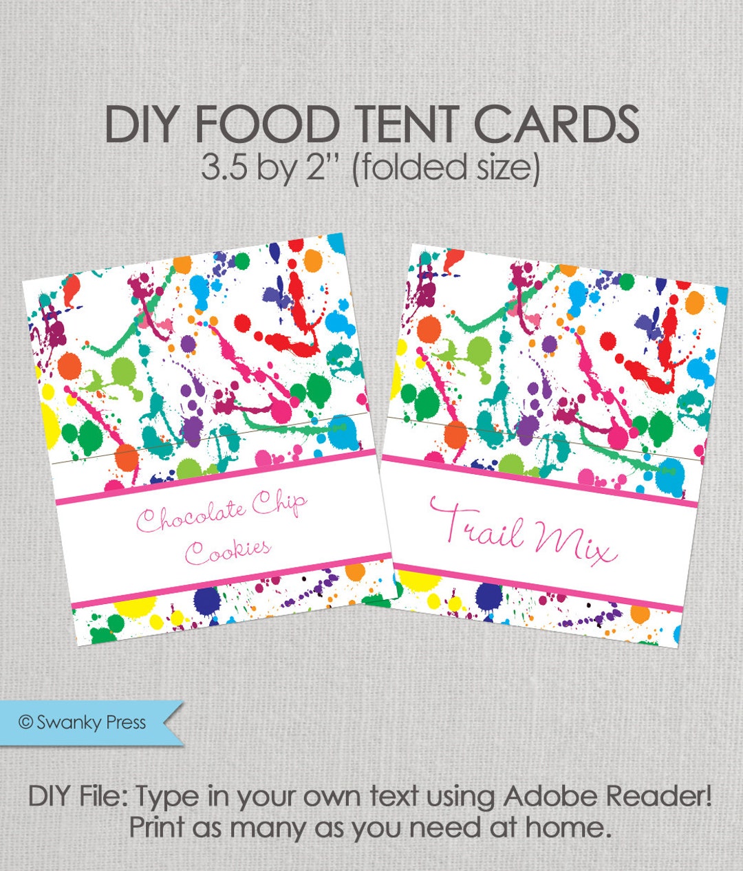 Art Splatter Party Food Tent Label - Printable DIY With Fully Editable ...