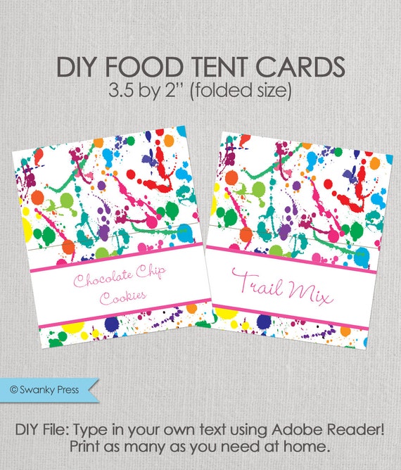 Art Splatter Party Food Tent Label - Printable DIY with fully editable ...