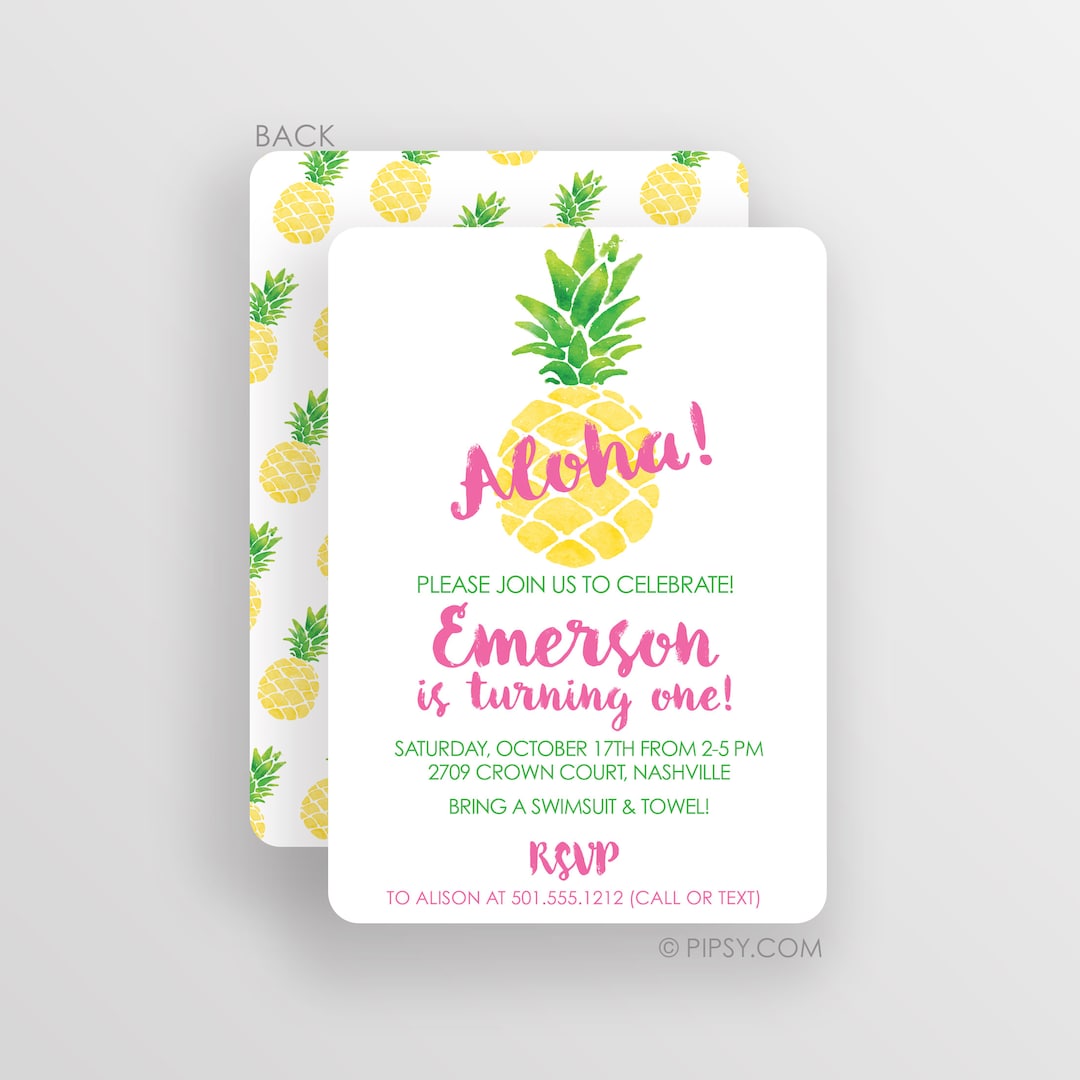 Watercolor Pineapple Birthday Invitations: Pink & Yellow Party - Etsy