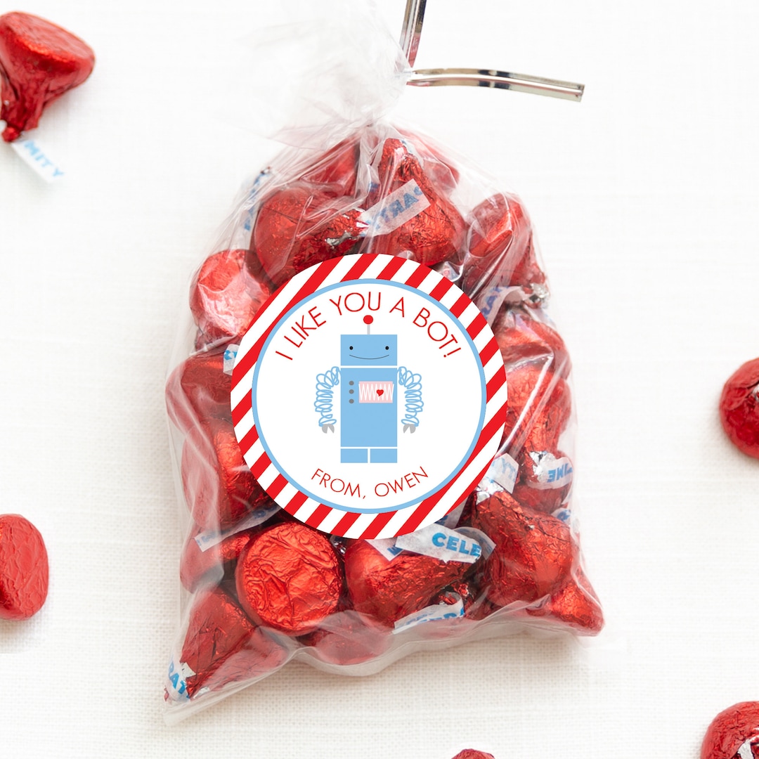 Robot Valentine's Day Stickers: 'I Like You a Bot' - Set of 12 (digital ...