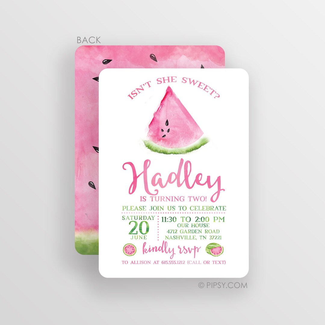 Watermelon Birthday Party Invitation, Watercolor, You Choose Premium ...