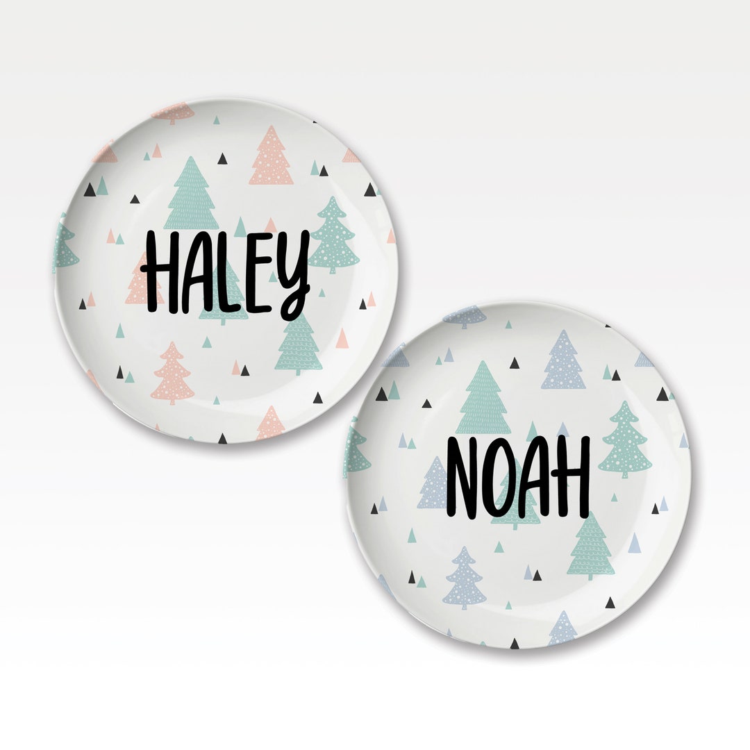 Personalized Christmas Kids Plate: Boho Pastel Trees Decoware® - Etsy