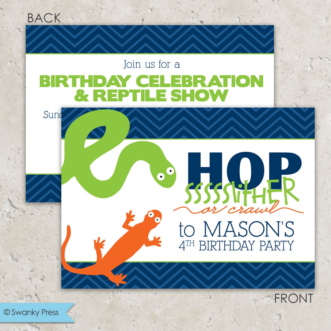 Reptile Party Invitations - Snake and Lizard - Snake Birthday Party ...