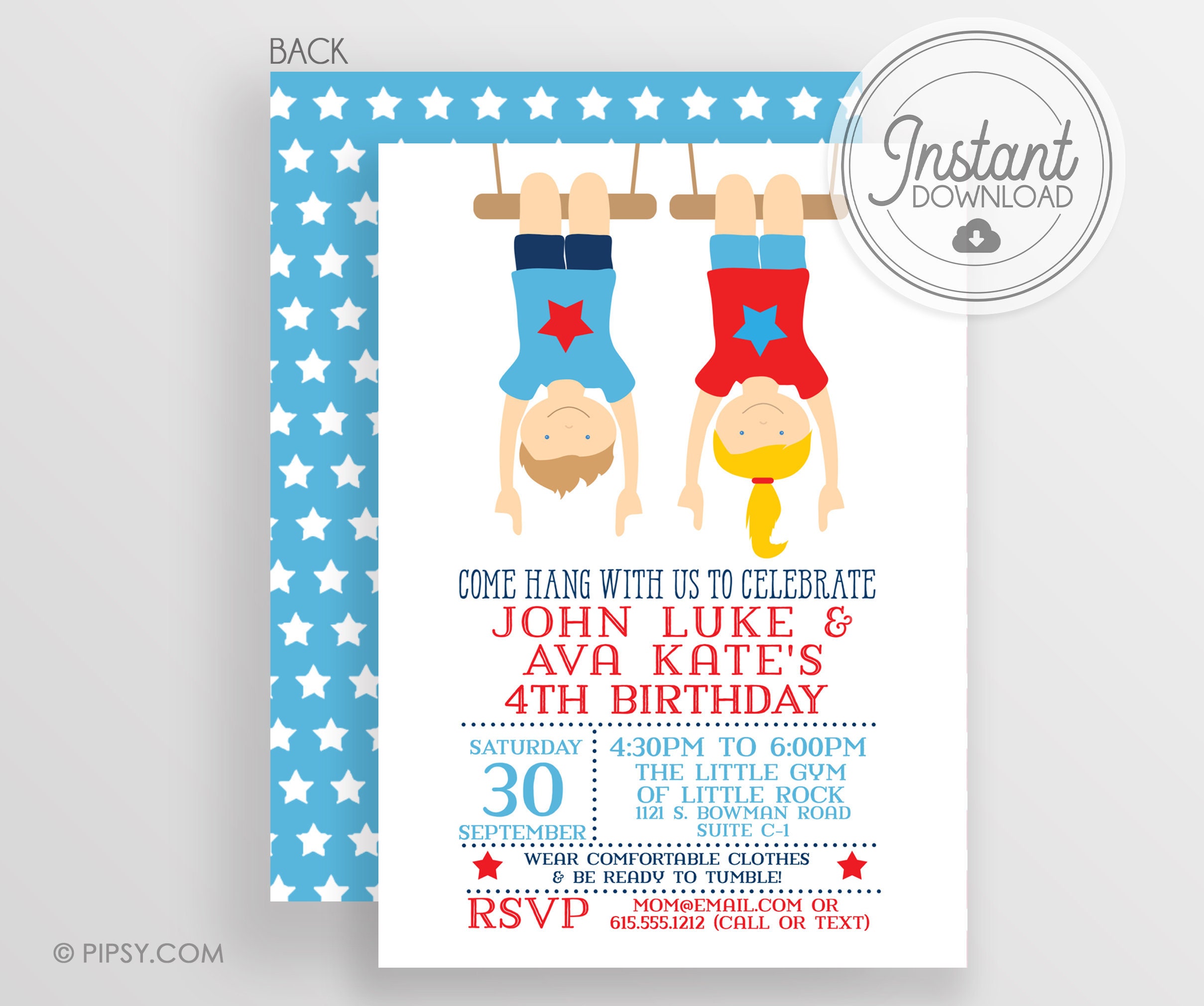 DIY Gymnastics Invitation Boy and Girl Twins Siblings | Etsy
