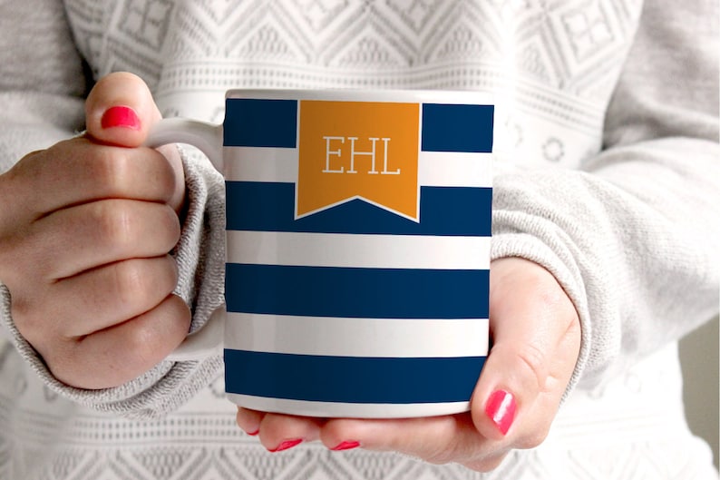 Personalized Coffee Mug stripes With Monogram Banner - Etsy