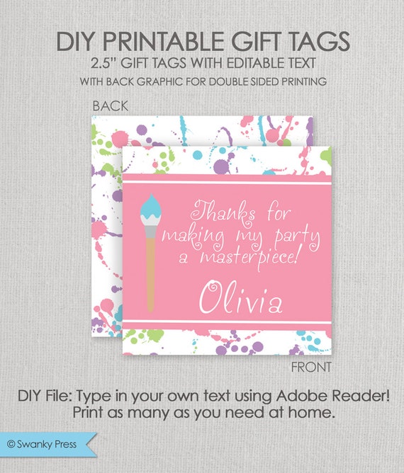 Pastel and Pink Art Paint Splatter Party Square Gift Tag Set ...