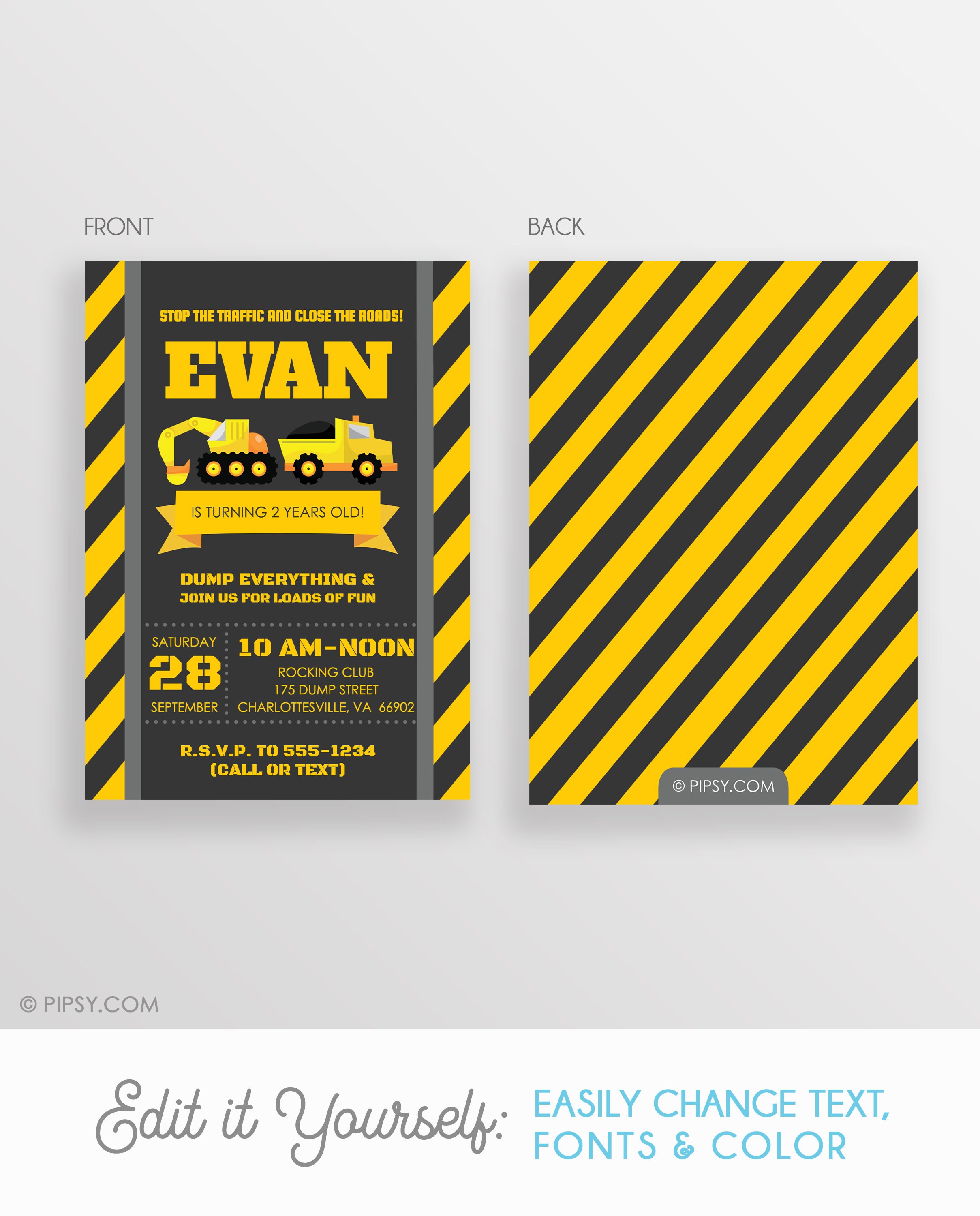 Construction Party Invitation Dump Truck and Backhoe - Etsy