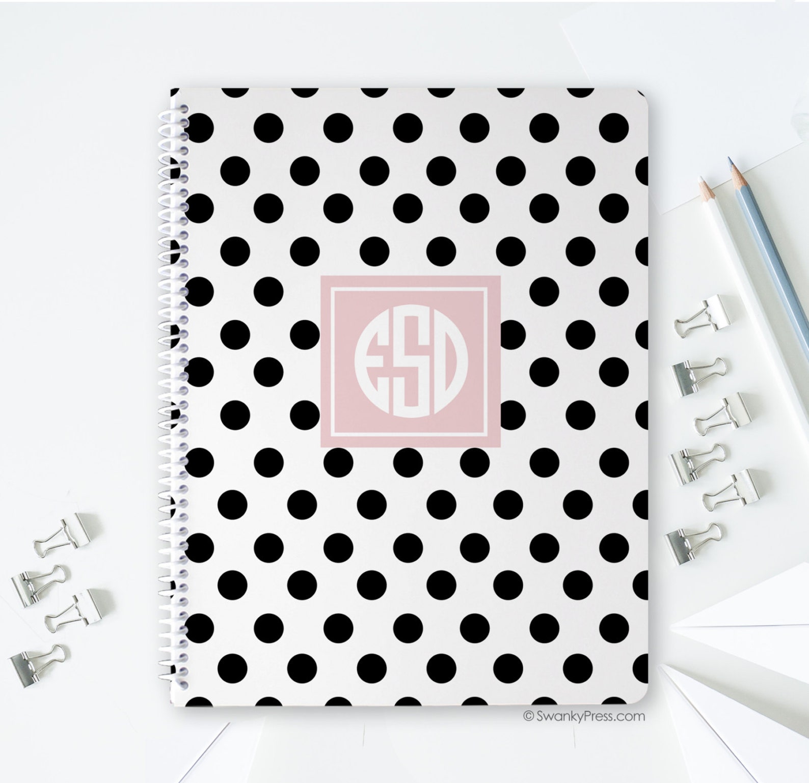 Personalized Spiral Notebook Polka Dot Monogrammed School - Etsy