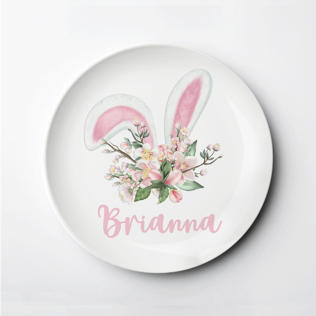 Easter Plate, Floral Bunny Ears Personalized With Name, Thermosāf ...