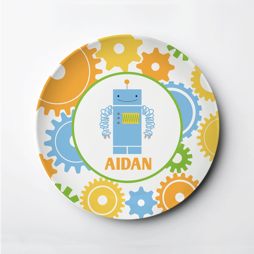 Kids Plate - Robot Plate, Personalized Plate - Decoware® Polymer Plate ...