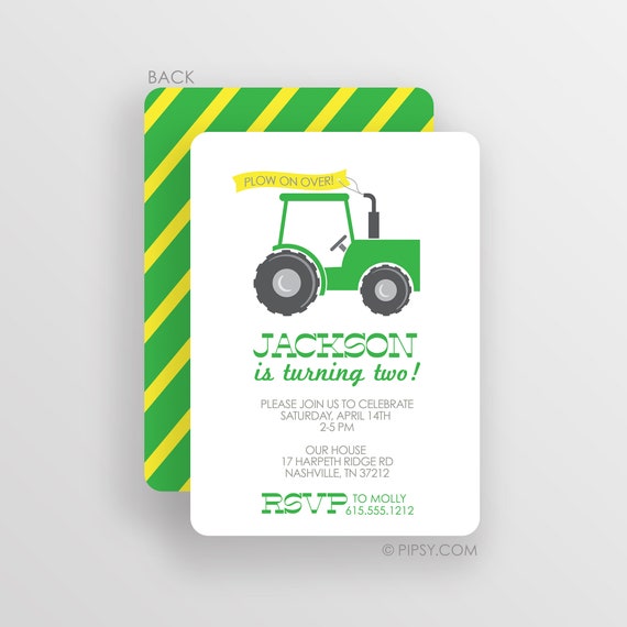 Tractor or Farm Party Birthday Invitations . Fun 2-sided Design on ...
