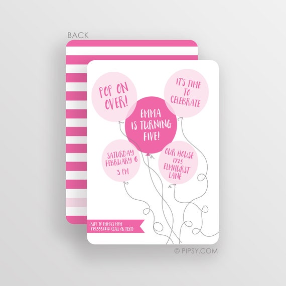 Balloon Birthday Invitation, girl birthday invite, You choose premium ...