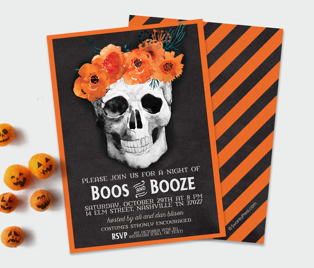 Boos and Brews / Watercolor Floral and Skull Party / Halloween and ...