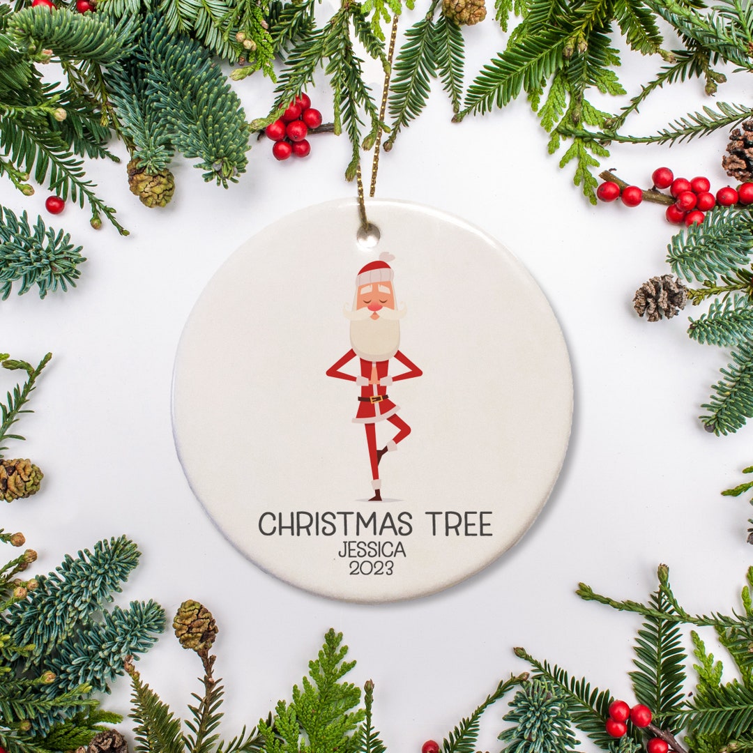 Yoga Christmas Ornament, Yoga Santa in a "christmas" Tree Pose, Gift ...