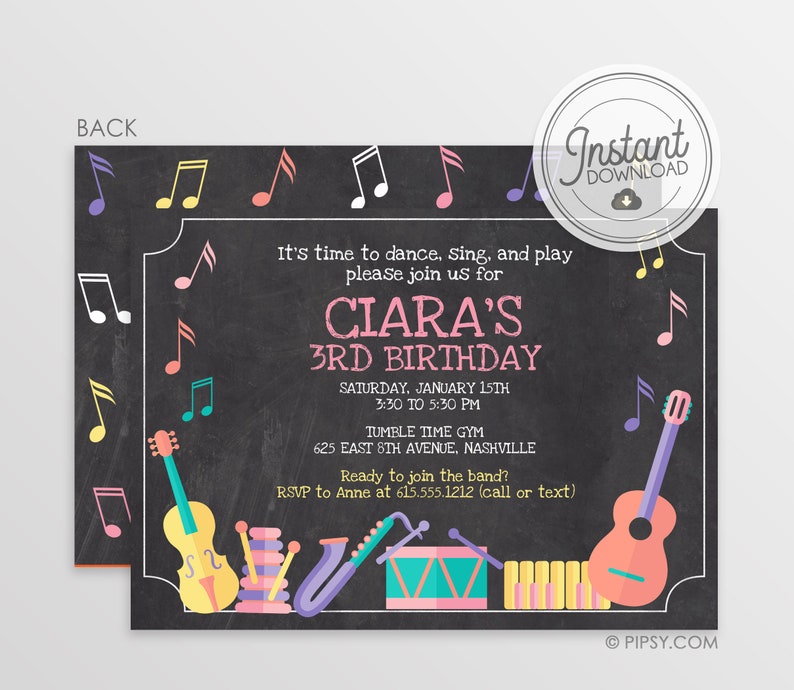 Invitación de cumpleaños de la fiesta de la música DIY | Etsy México