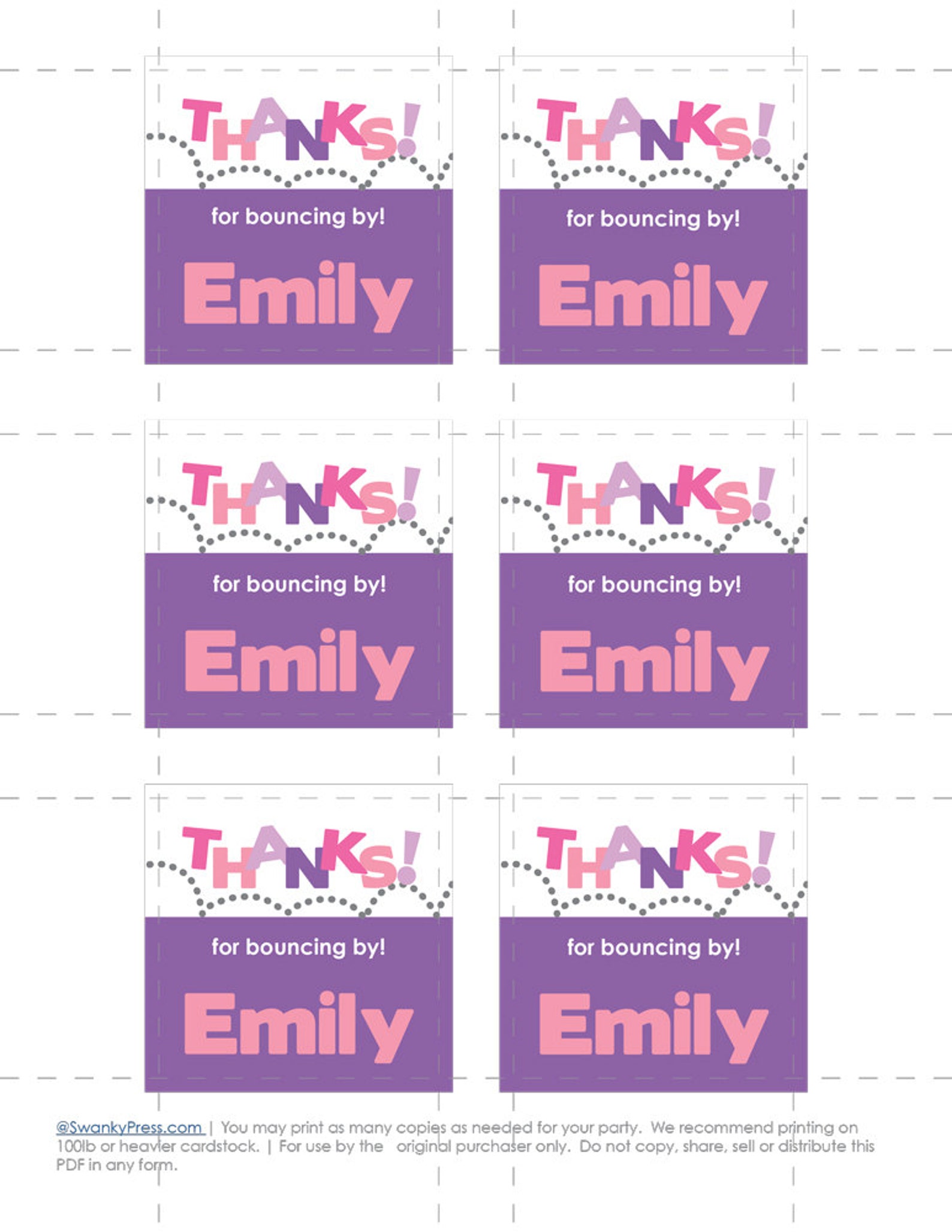 Bounce and Jump Plum Purple and Pink Party Square Gift Tag - Etsy