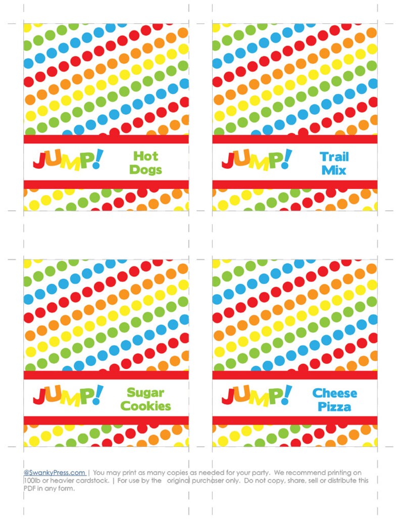 Jump and Bounce Party Food Tent Label Red Orange Green - Etsy