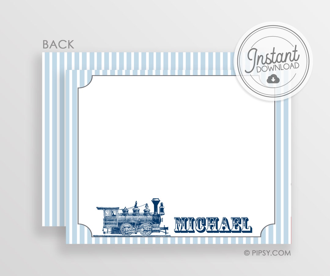Vintage Train Locomotive Party Thank You Cards - DIY - Instant Download ...