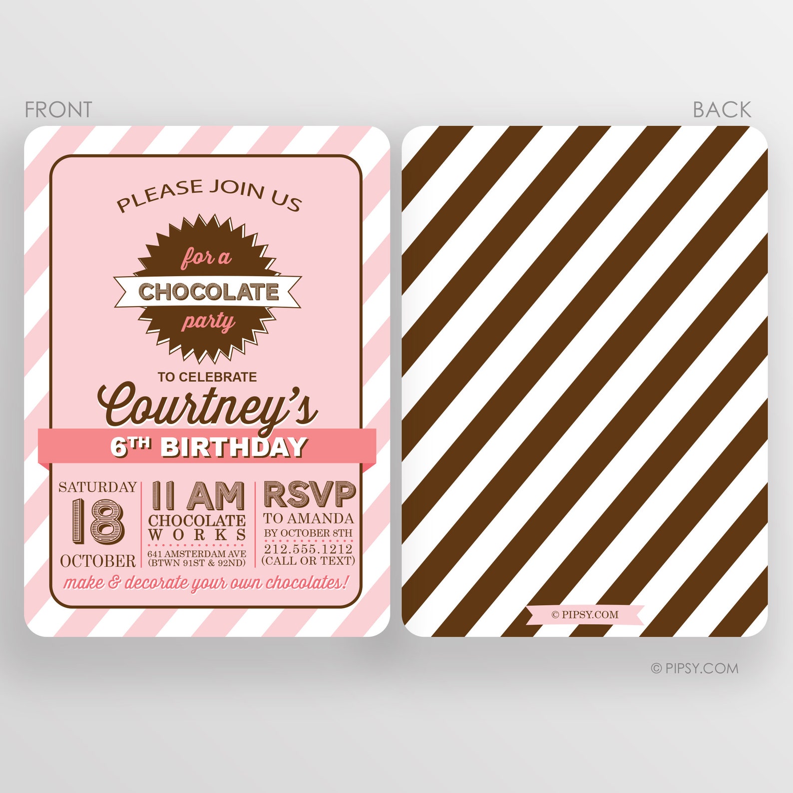 Chocolate Party Birthday Invitations Pink and Brown Candy - Etsy