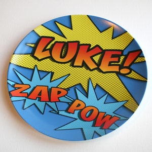 Superhero Personalized Plate - Polymer Comic Styling - Custom Plate for ...