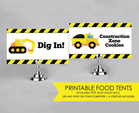 Printable Food Tents, Food Labels for a Construction Party INSTANT ...