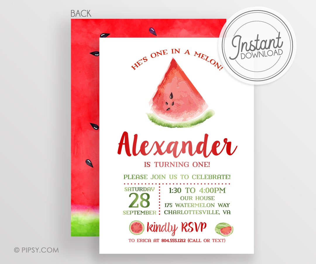 Watermelon Party Invitation, Watermelon Birthday -templett Invitation ...