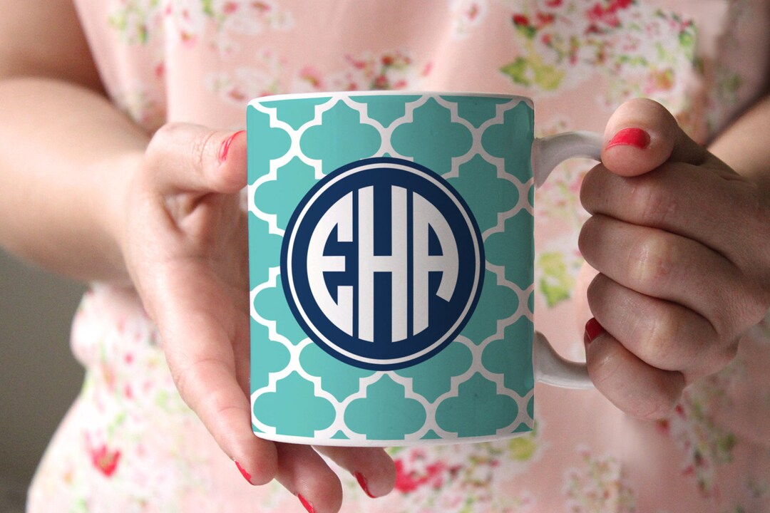 Personalized Quatrefoil Coffee Mug: Monogrammed Preppy Gift - Etsy