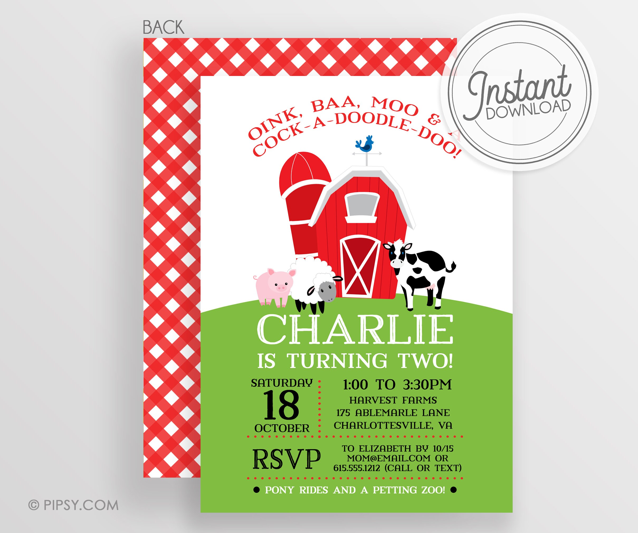 DIY Farm Birthday Party Invitation - Barn Invitation - Cow Sheep Pig ...