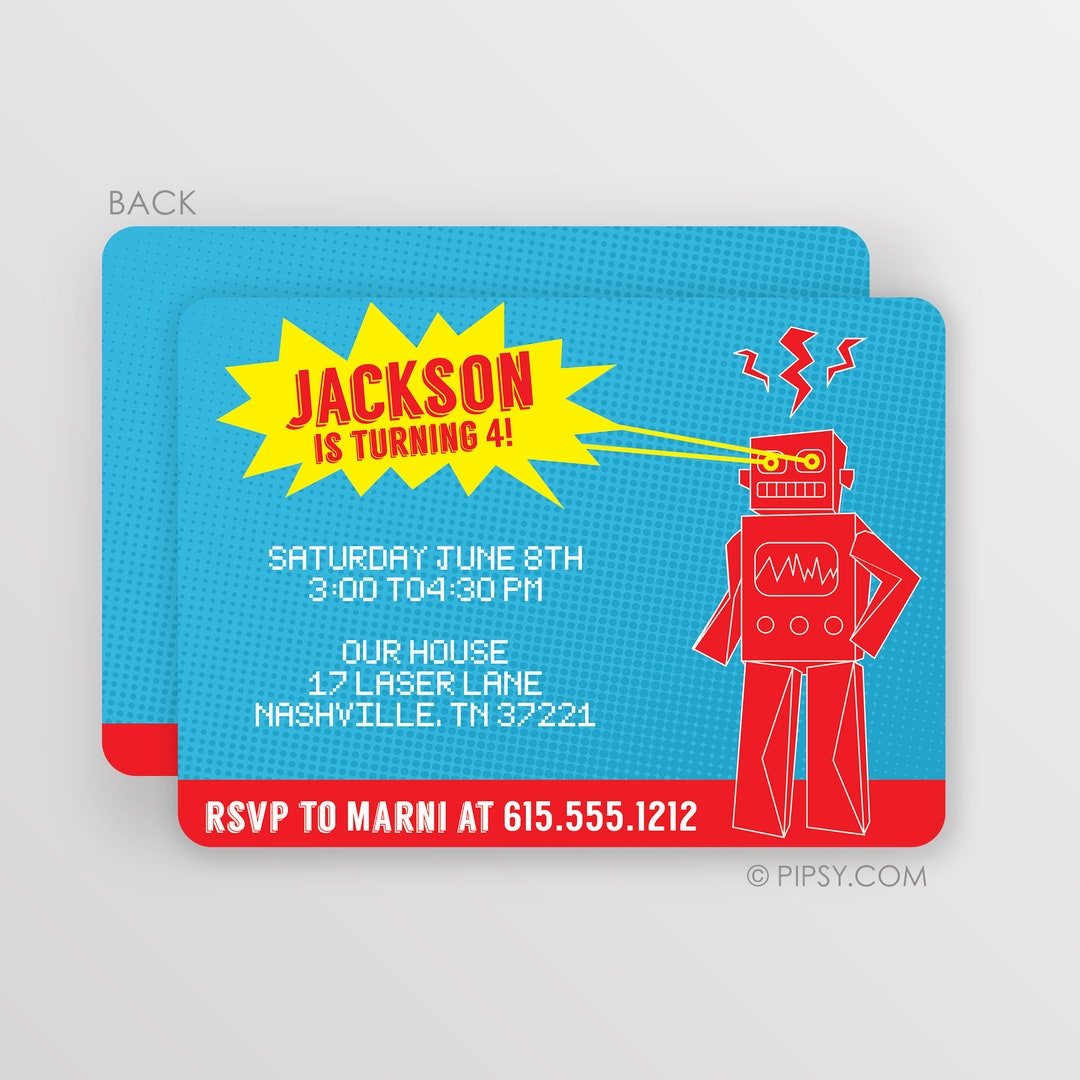 Robot Birthday Invitations - Retro Robot Toy Design - Etsy