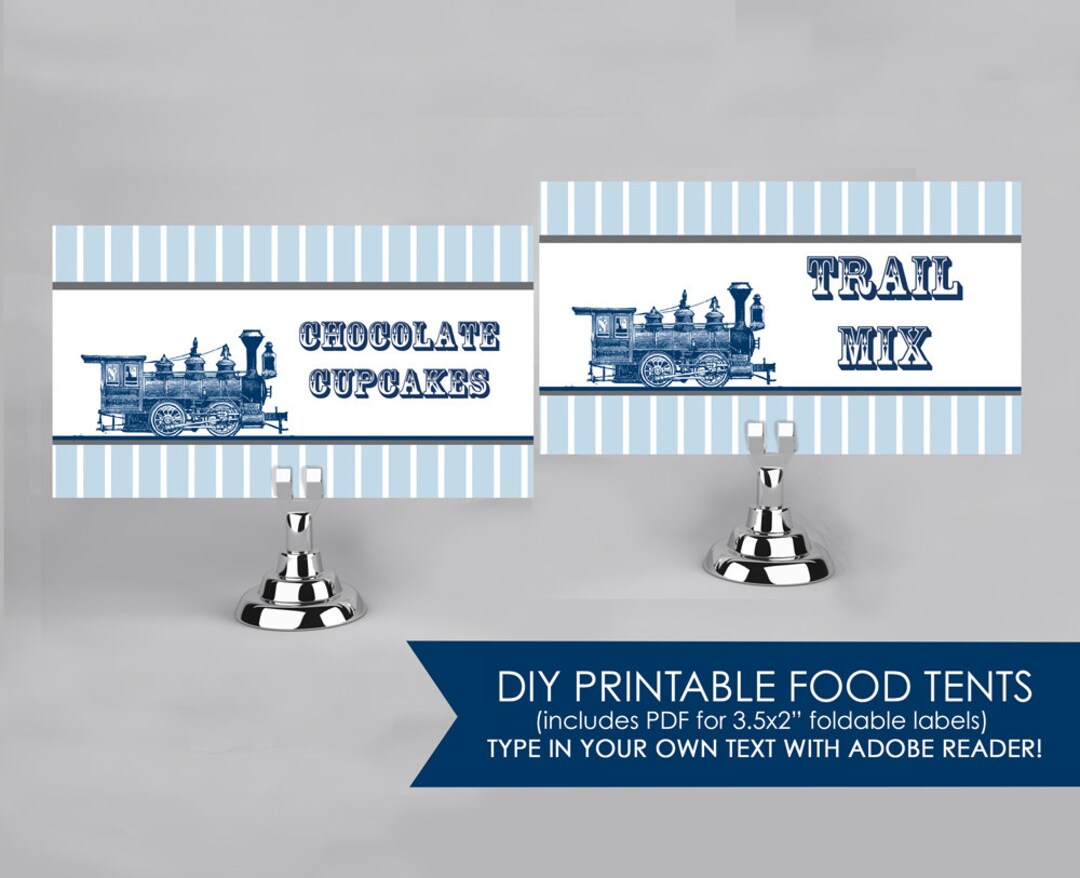 Vintage Blue Choo Choo Train and Conductor Party Food Labels Printable ...