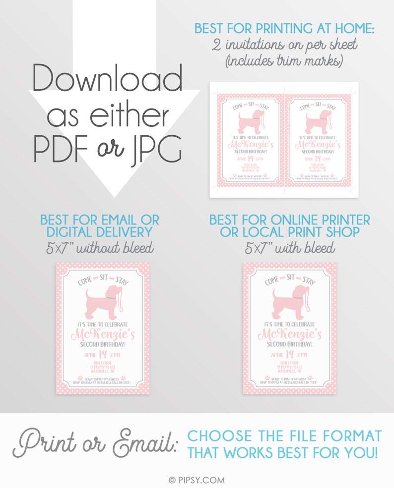 Pink Puppy Birthday Invitation – DIY Printable (pdf, Jpg, Png) - Etsy