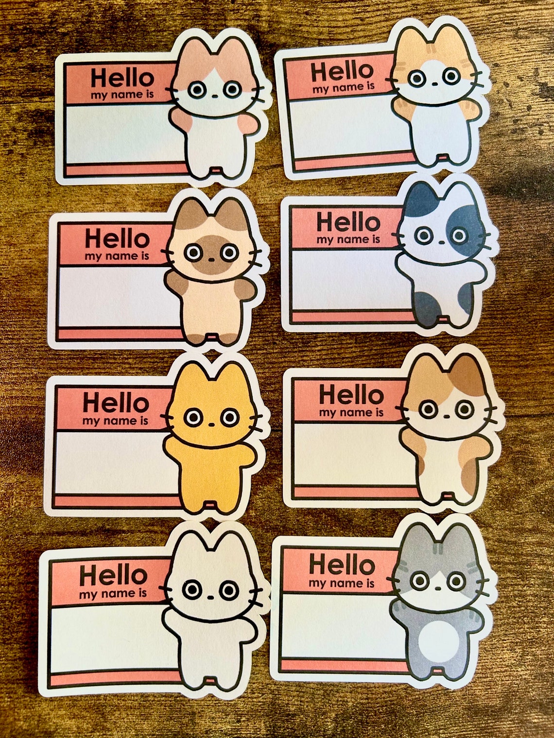 8 Designs Cat "hello My Name Is..." Sticker Nametags. Sticker Decal ...