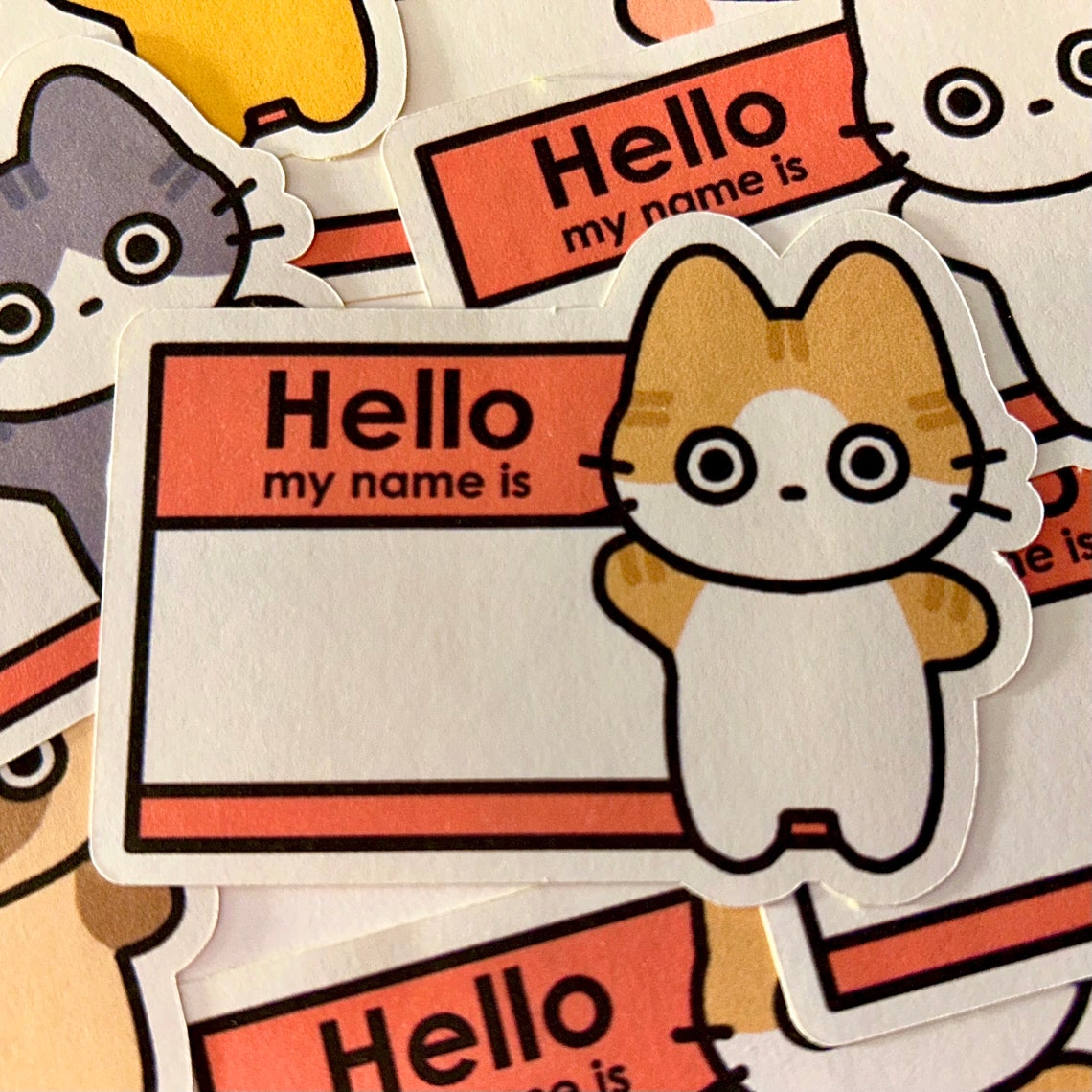 8 Designs Cat "hello My Name Is..." Sticker Nametags. Sticker Decal ...