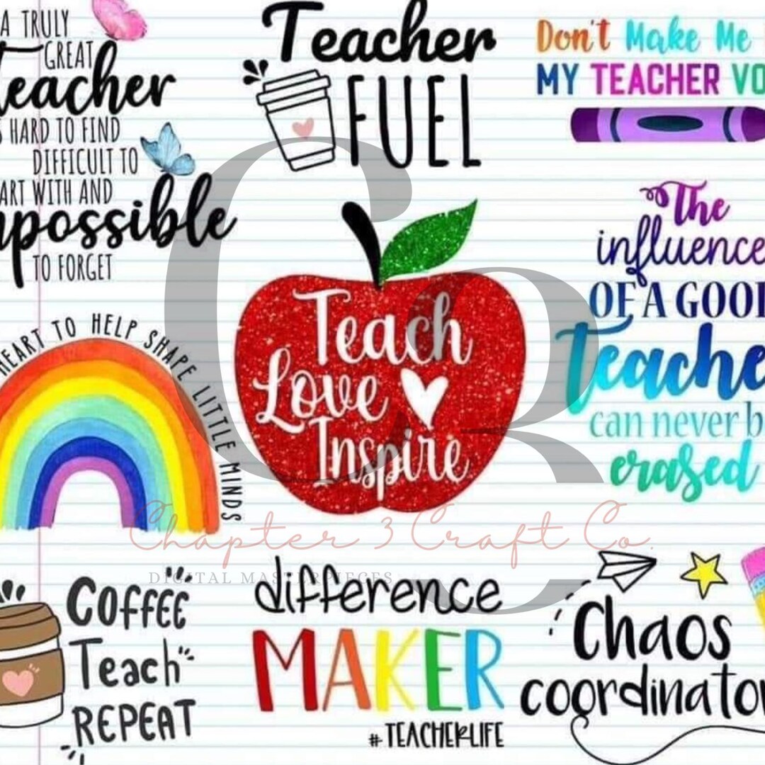 Teacher SVG Bundle- 4 Images | Teach Love Inspire PNG | Rainbow Teacher ...