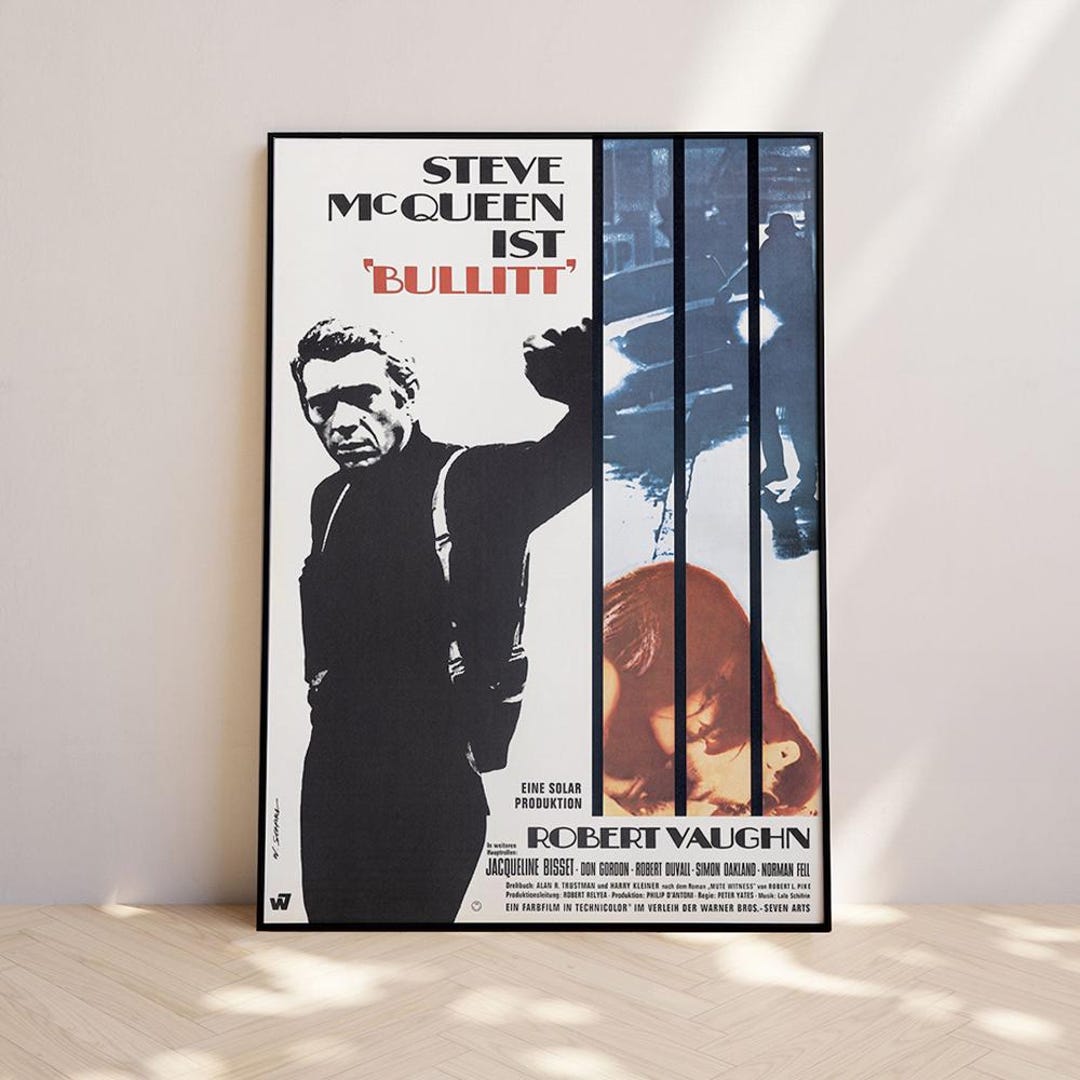 Vintage Bullitt 1968 Movie Poster, Room Decor Wall Art Canvas Unframed ...
