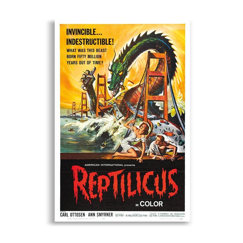 1962 Reptilicus Vintage Movie Poster, Room Decor Wall Art Canvas ...