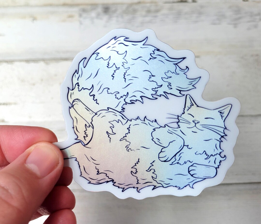 Satin Holographic Fluffy Cat Sticker - Etsy