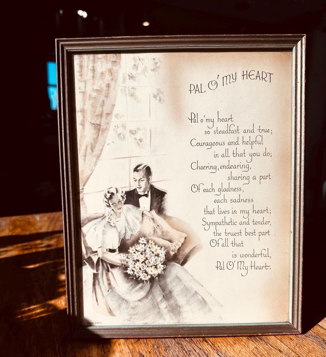 Vintage 1920s Buzza Motto Print: Pal O' My Heart Poem, Romantic Scene ...