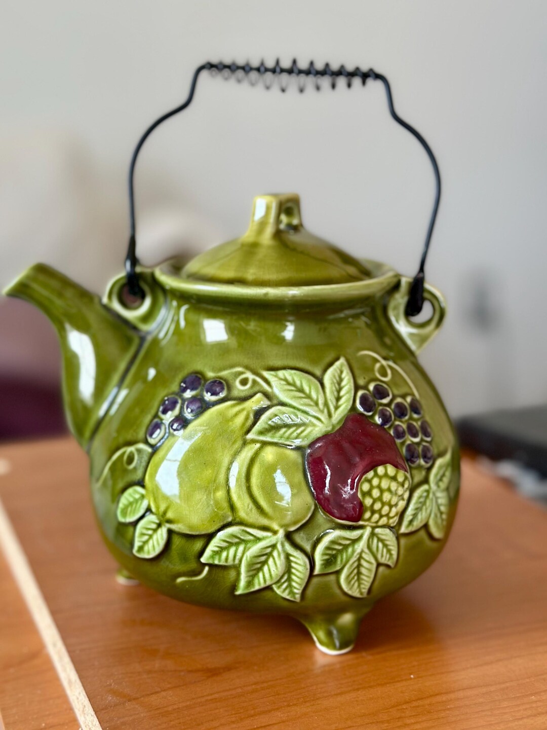 Vintage 1970 Ceramic Teapot, From Japan, Olive Green Glaze and an ...