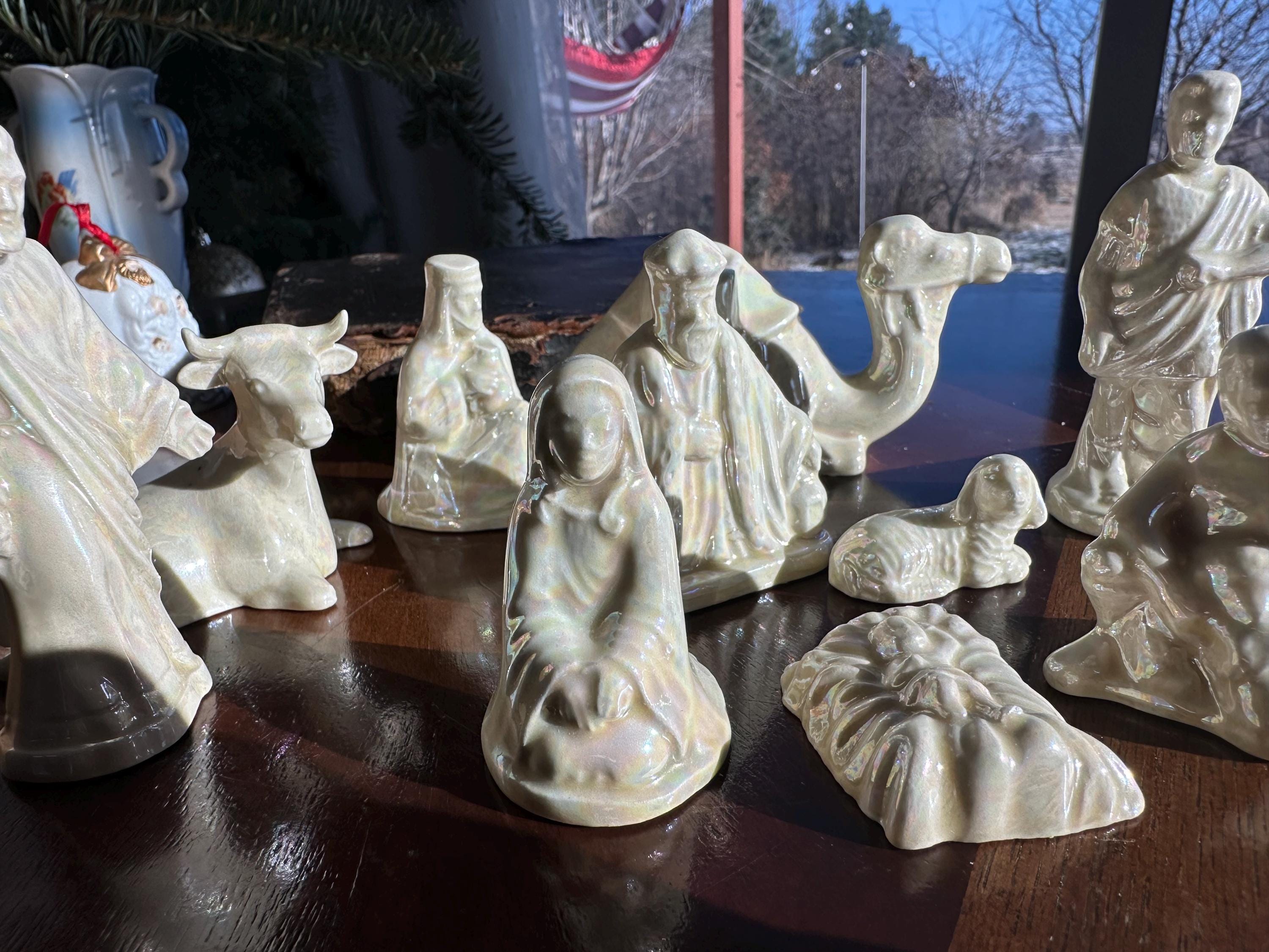 Vintage 12 Piece Iridescent Glazed White Mold Nativity Set - Etsy