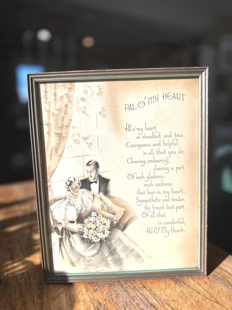 Vintage 1920s Buzza Motto Print: Pal O' My Heart Poem, Romantic Scene ...