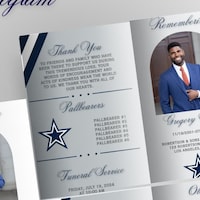 Blue & Gold Football Funeral Program Template (canva, 8 Pages) - Etsy
