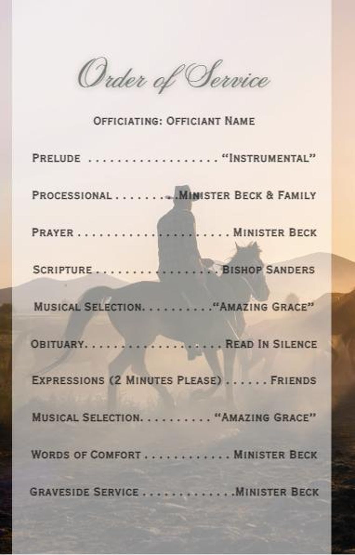Western Funeral Program Template – Canva Obituary (digital Download) - Etsy