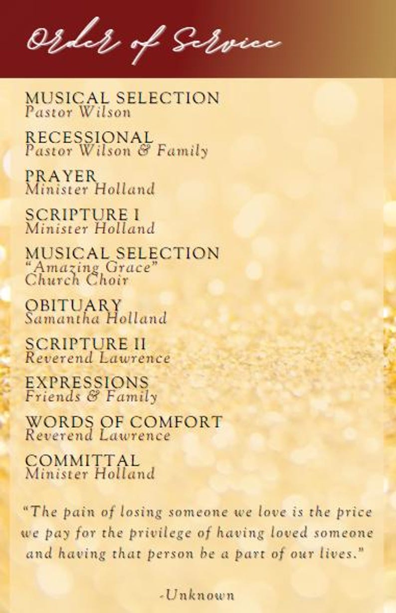 Sports Star Funeral Program Template – Red, Gold, Yellow (canva, 8.5x11 ...