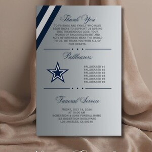 Sports Fan Funeral Program – Navy & Grey Obituary Template (canva ...