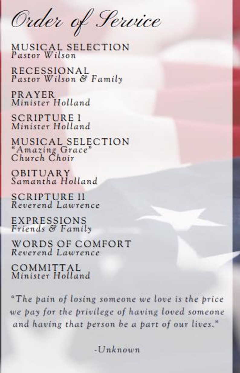 Patriotic Funeral Program Editable Canva Obituary Template - Military ...