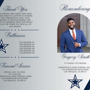 Sports Fan Funeral Program – Navy & Grey Obituary Template (canva ...